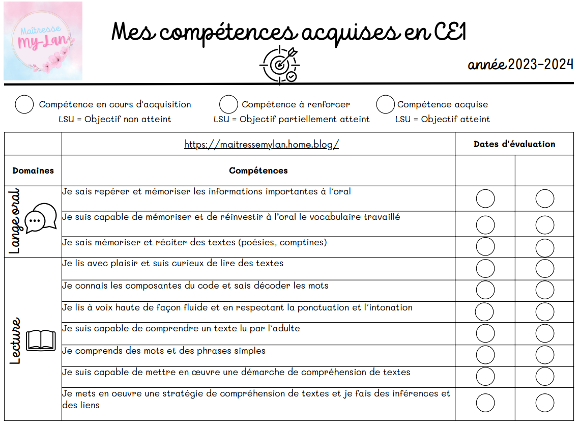 Suivi des compétences des élèves – Maîtresse My-Lan
